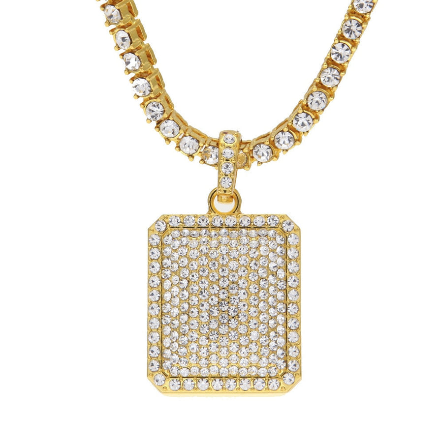Hip Hop Necklace-Square Dog Army Tag Pendant Tennis Chain – Engraved ...